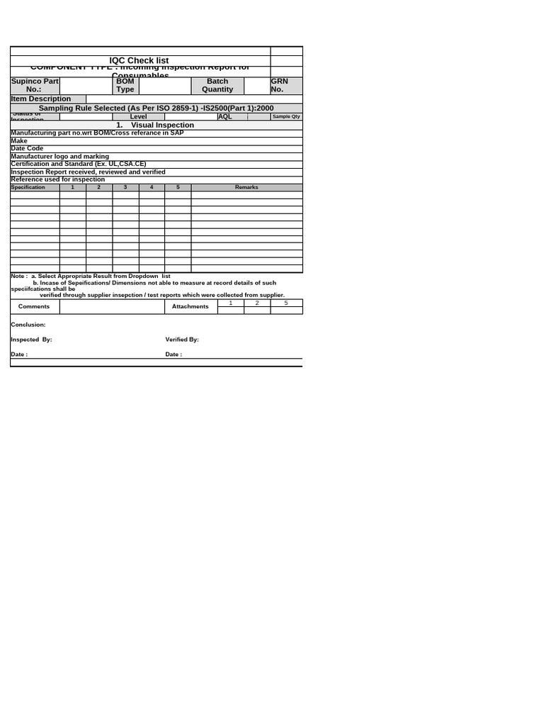 Incoming Inspection Report For Consumables | PDF