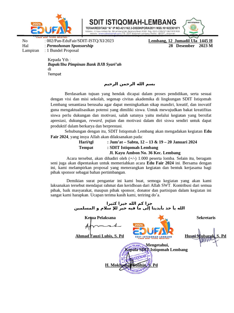 Surat Pengantar Proposal | PDF