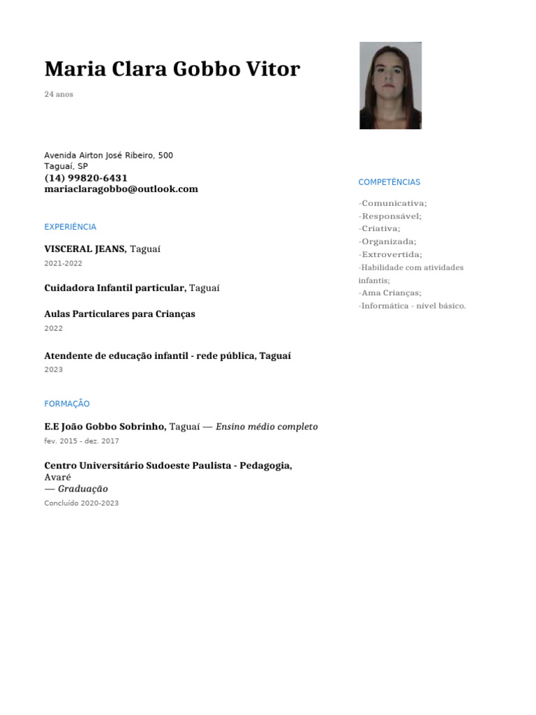 Currículo Maria Clara Gobbo Vitor | PDF