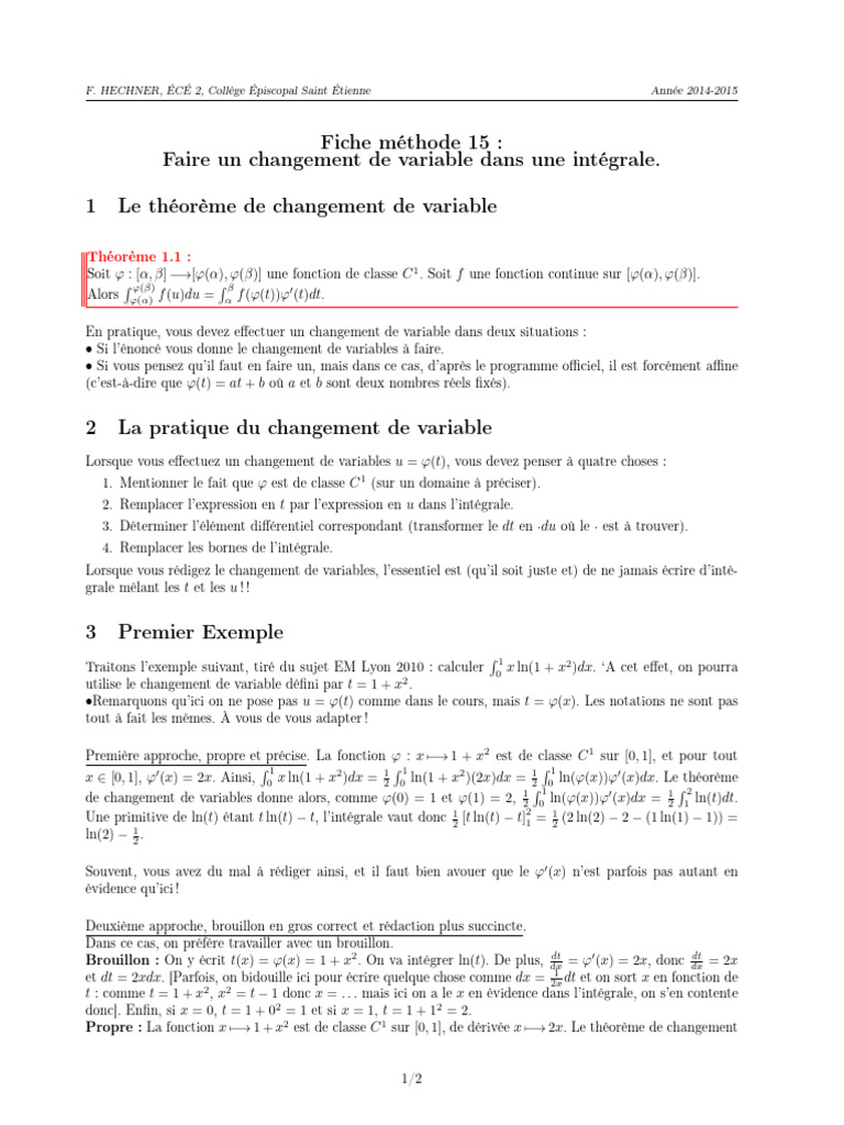 Fichem15 Changement Variables Pdf