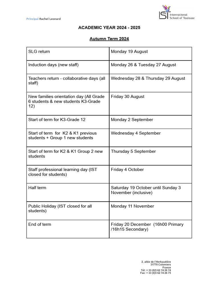 Term Dates Academic Year 2024 - 2025 | PDF