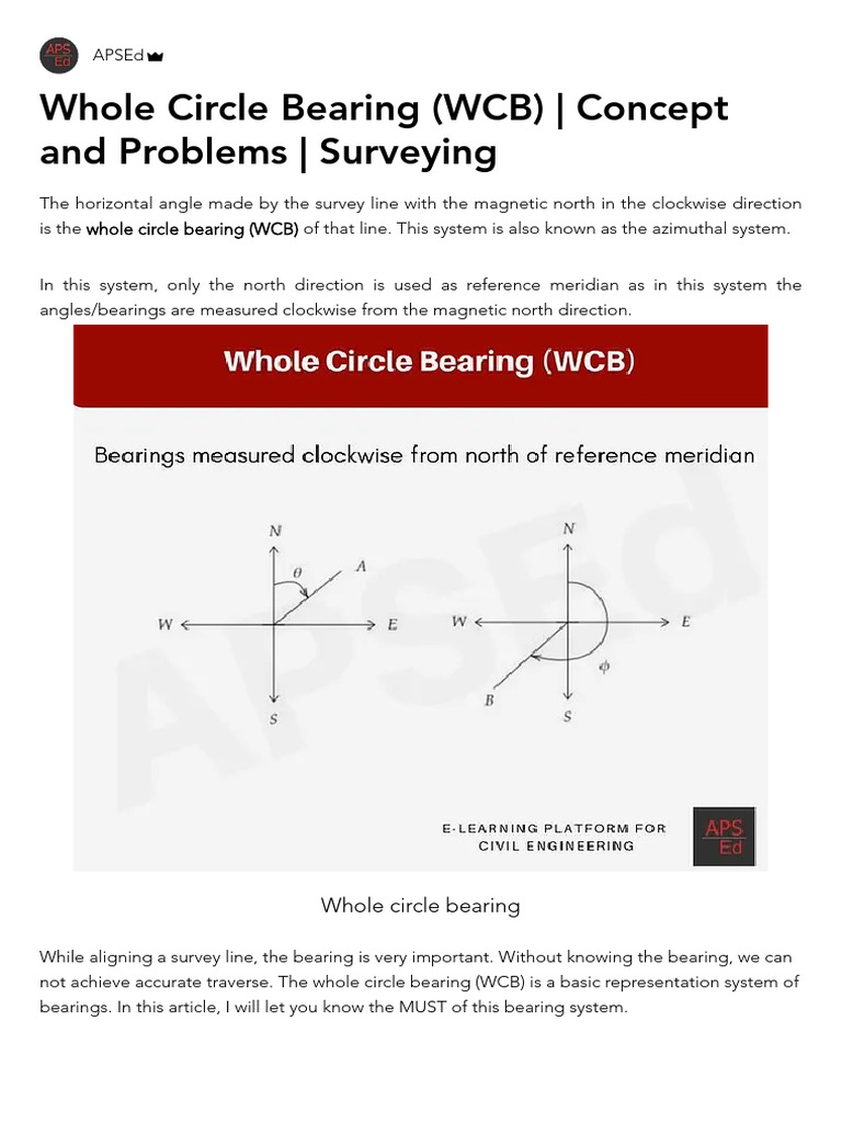 Whole Circle Bearing (WCB) - Concept and Problems - Surveying | PDF