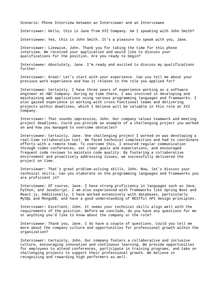 Interview Conversation | PDF