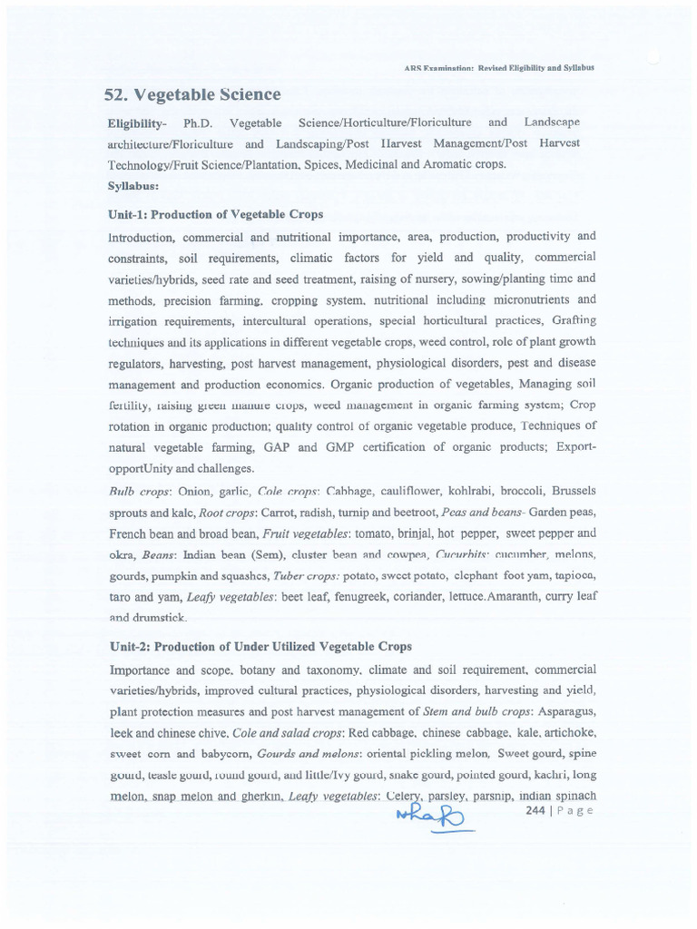 Vegetable Science ARS Syllabus | PDF