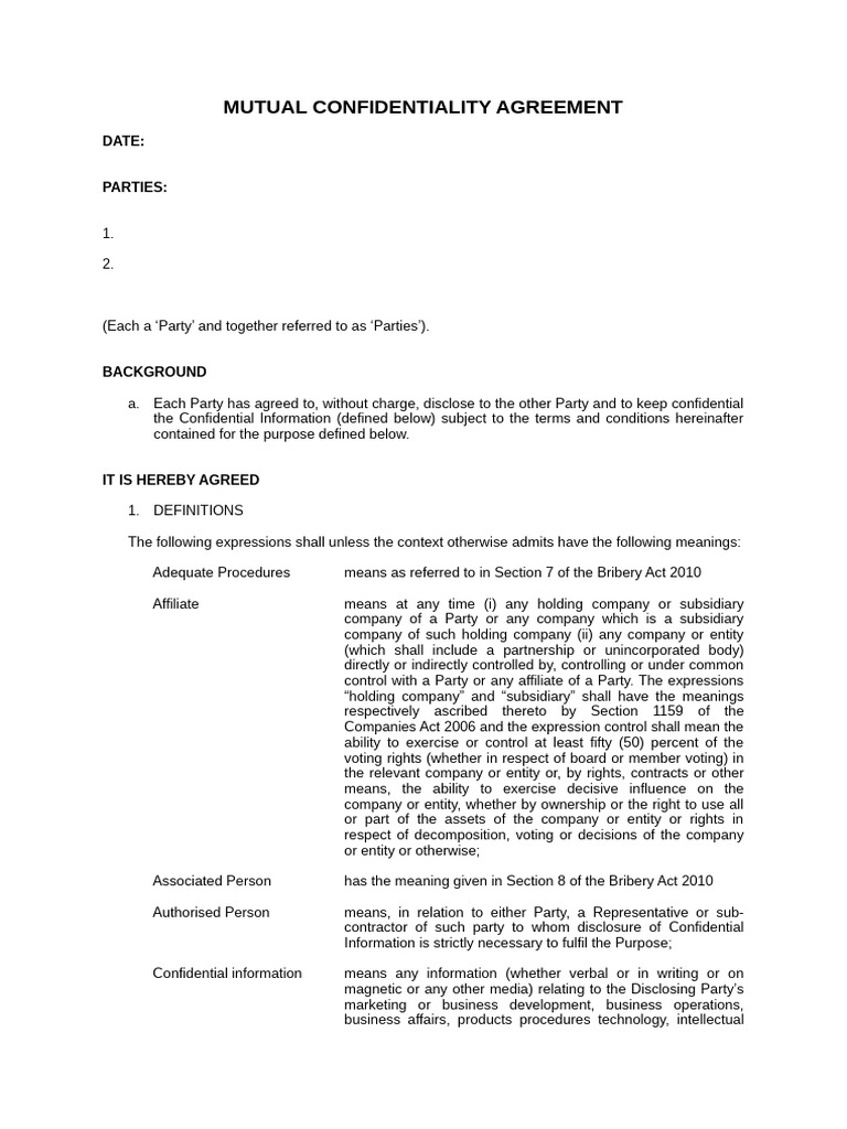 MUTUAL CONFIDENTIALITY AGREEMENT2024 - Template | PDF | Legal Remedy ...