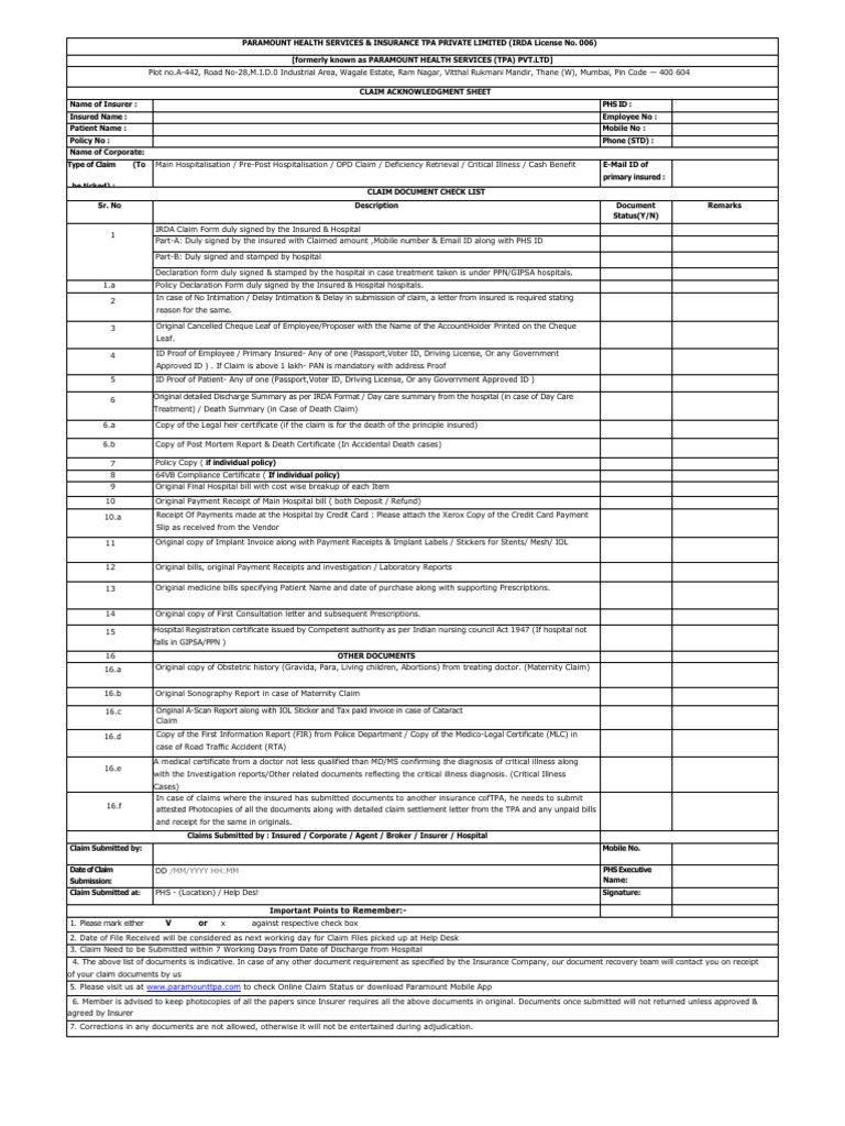 Health Claim Form Part-A | PDF