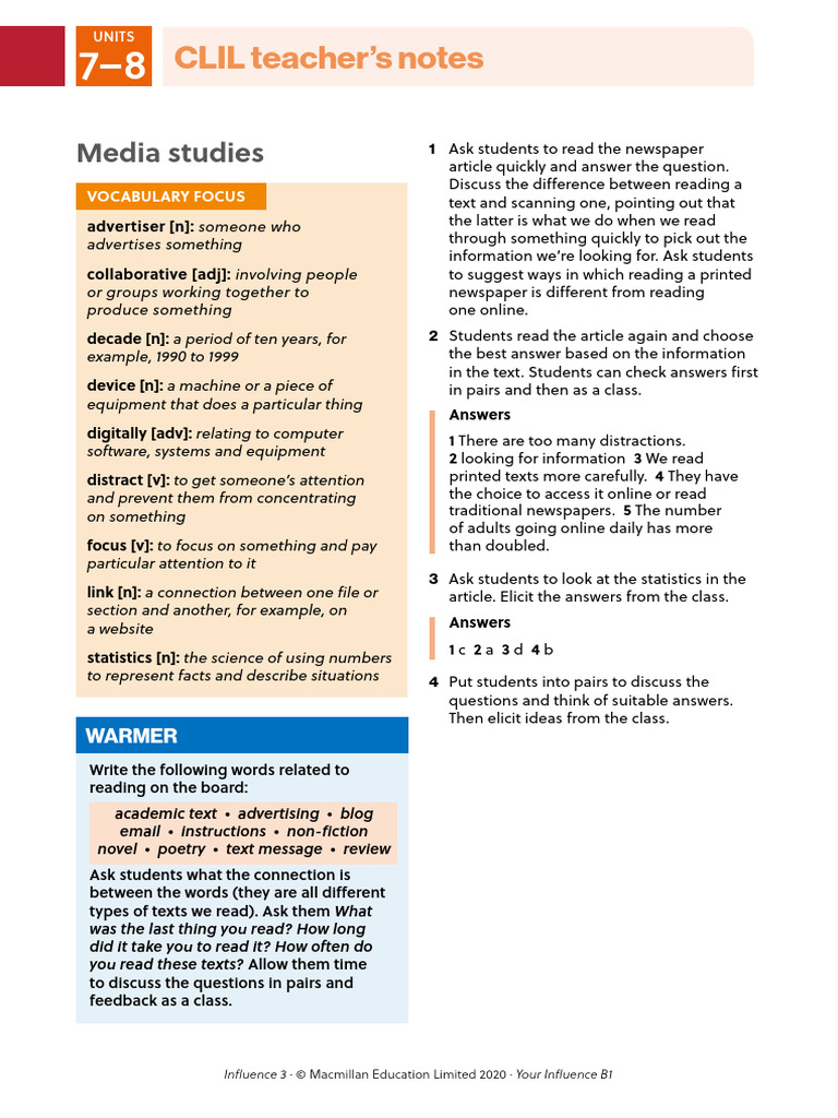 L3 B1 CLIL U7 8 Teacher S Notes | PDF