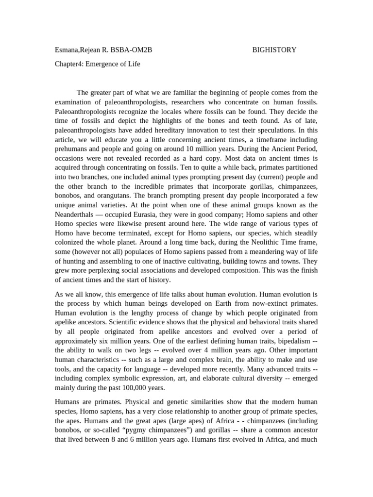 Chapter4: Emergence of Life | PDF | Human | Human Evolution