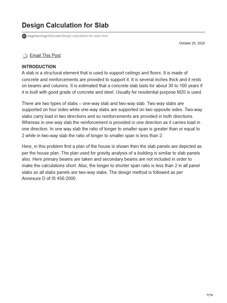 Design Calculation For Slab | PDF