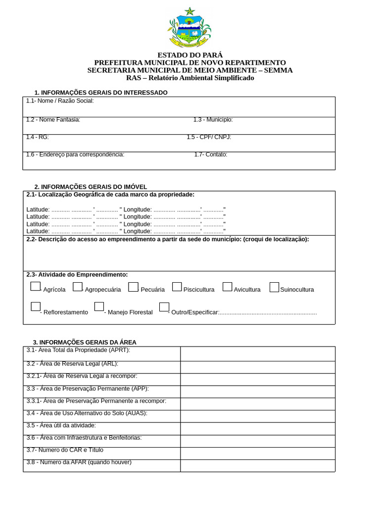 RAS - Relatório Ambiental Simplificado | PDF