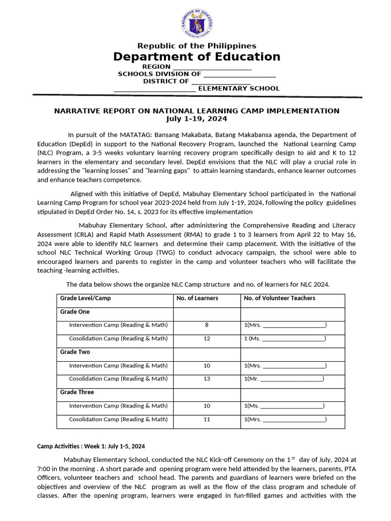 NLC School Narrative Report | PDF