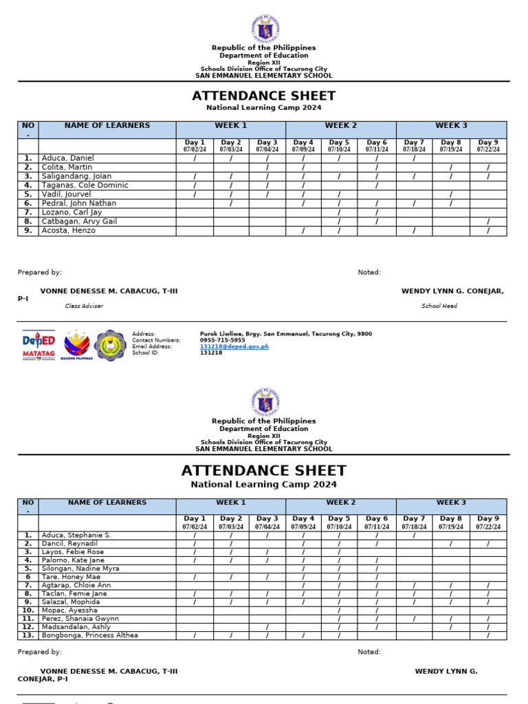 Attendance Sheet For Learners | PDF