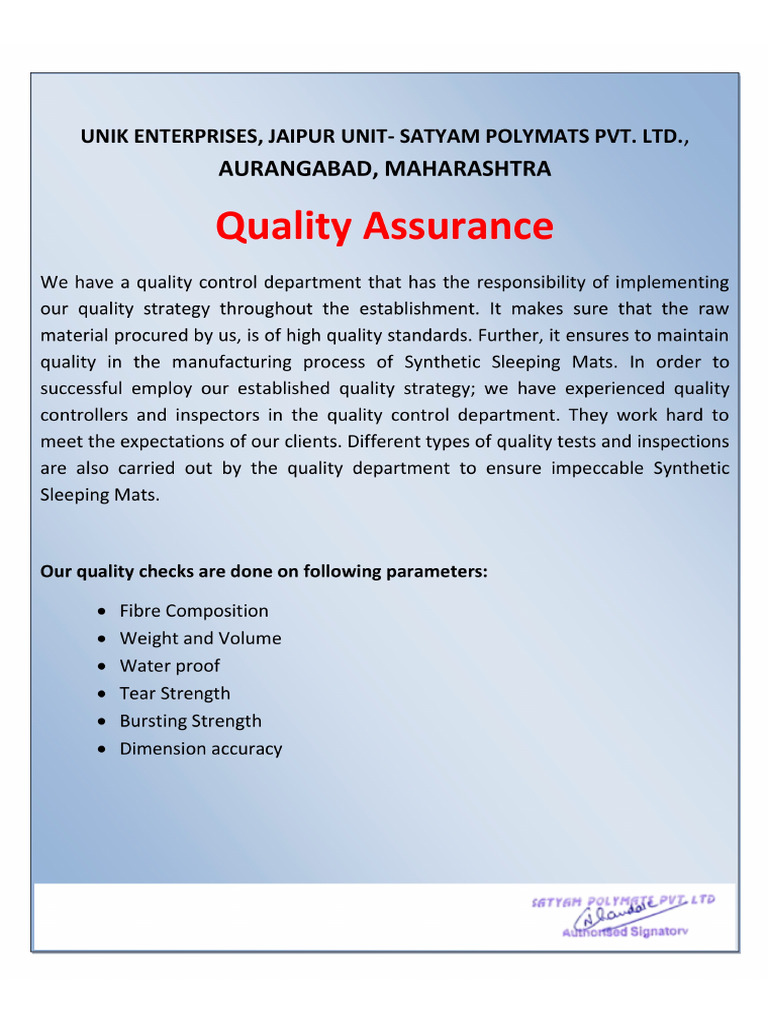 Quality Assurance | PDF