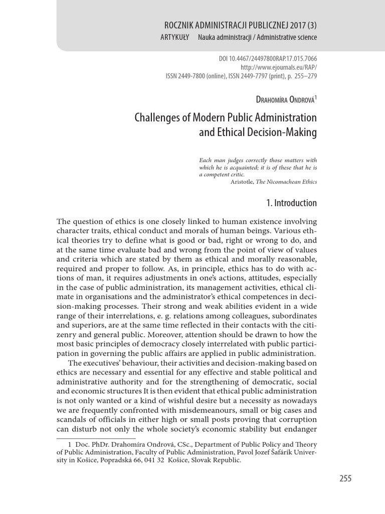 Challenges of Modern Public Administration and Ethical Decision-Making ...