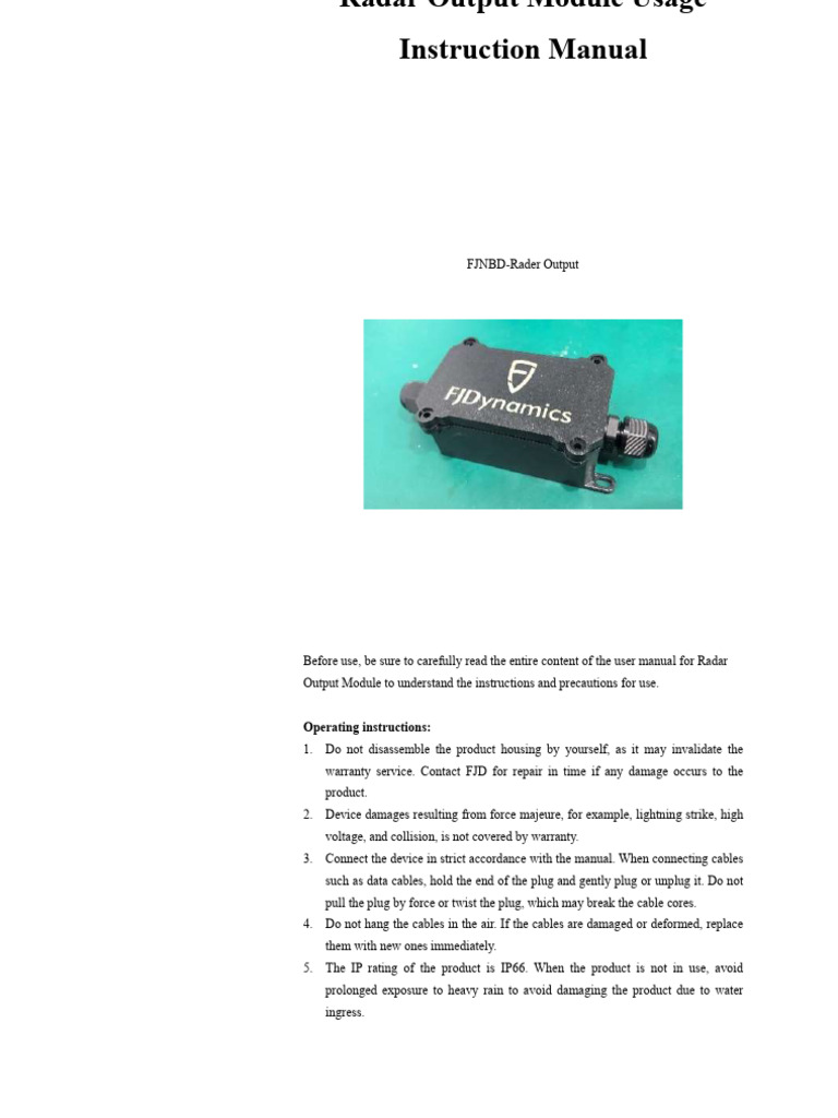 Radar Output Module Usage Instruction Manual (EN) | PDF