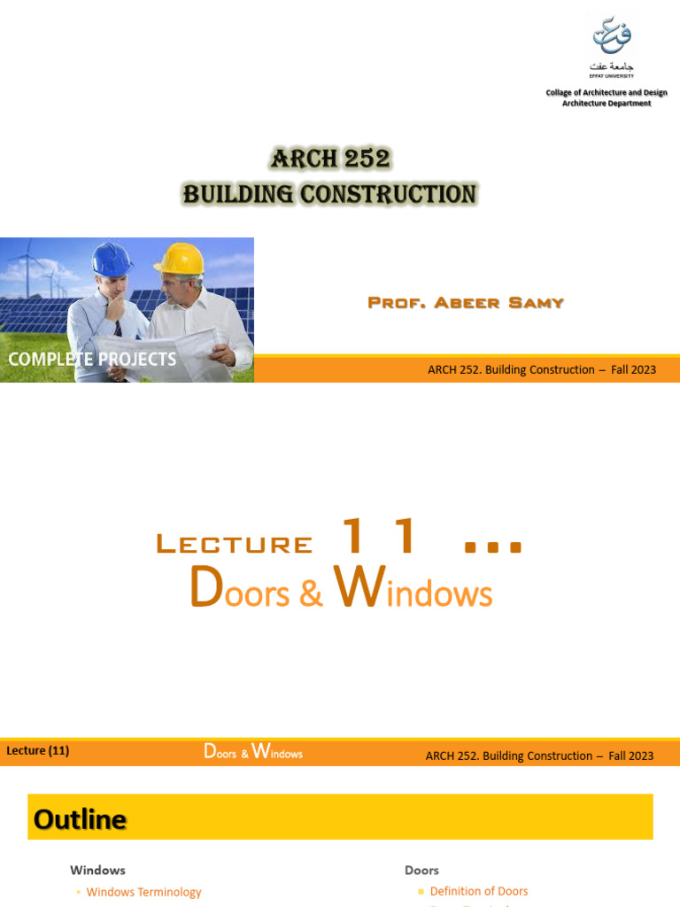 ARCH 252-LEC11-Doors and Windows - Fall 2023 | PDF
