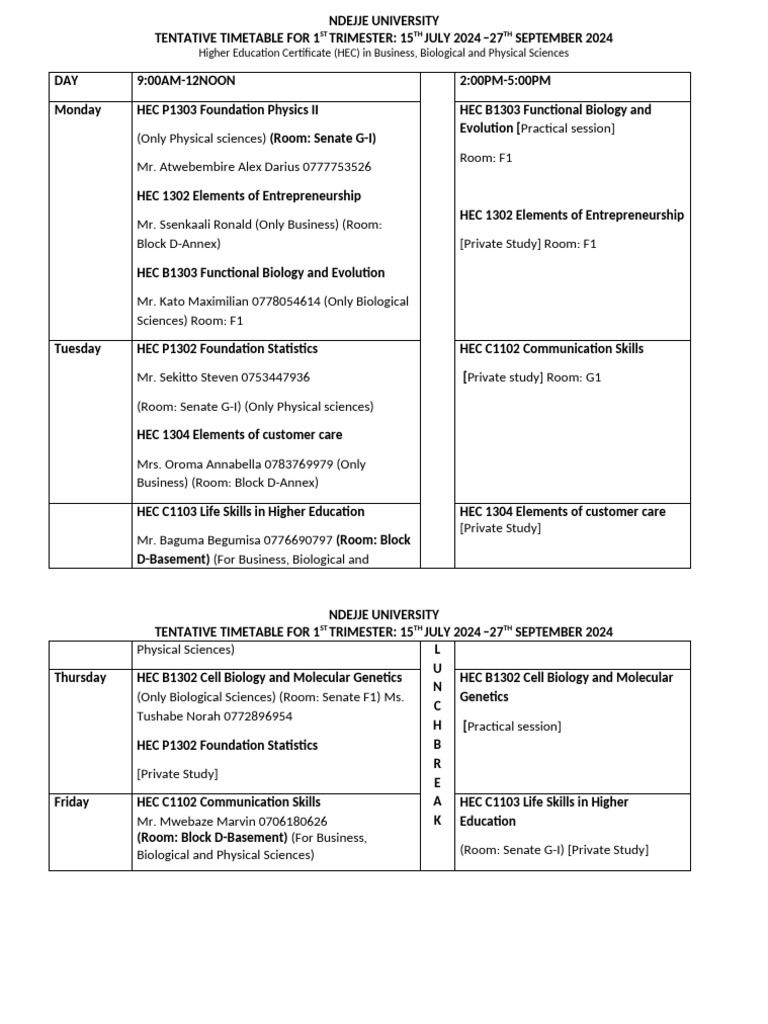 Hec Teaching T.T For Trimester Two K'la | PDF | Academic Term | Life ...