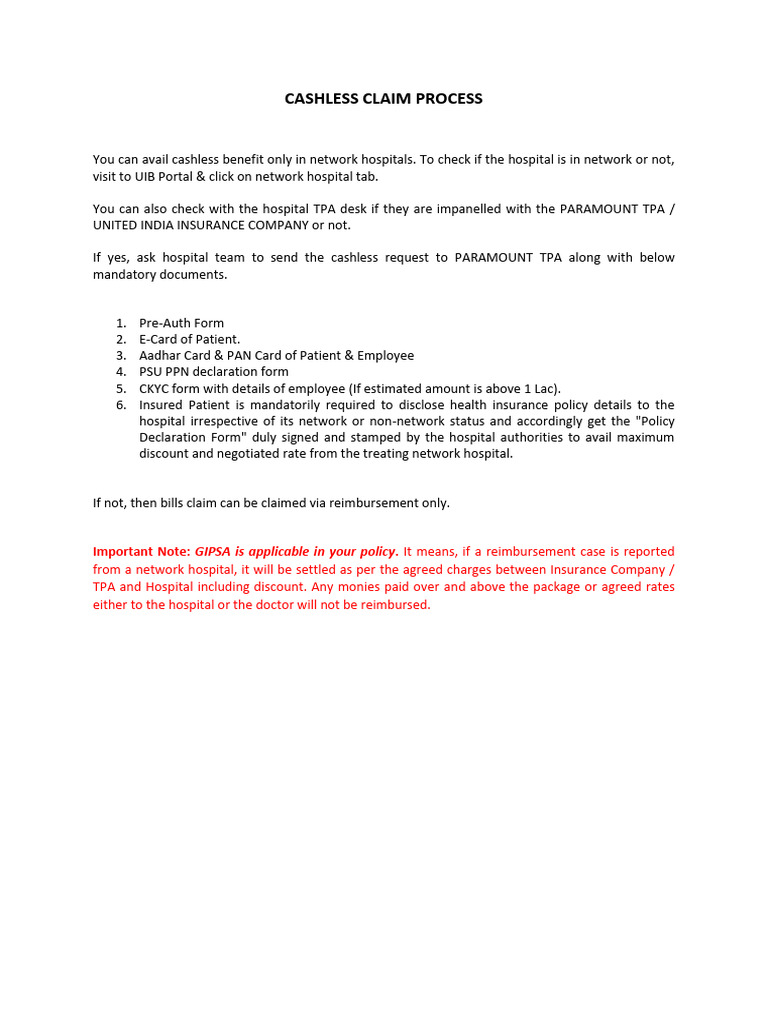 Cashless Claim Process-Barclays | PDF