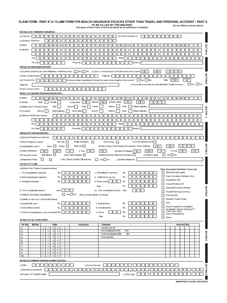 Health Claim Form Part-A | PDF