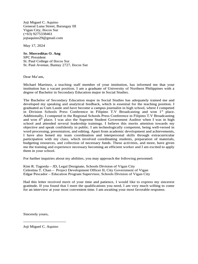 Application Letter | PDF