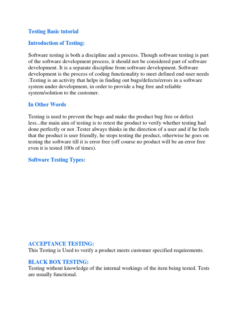 Testing Basic Tutorial | PDF | Software Testing | Software Bug