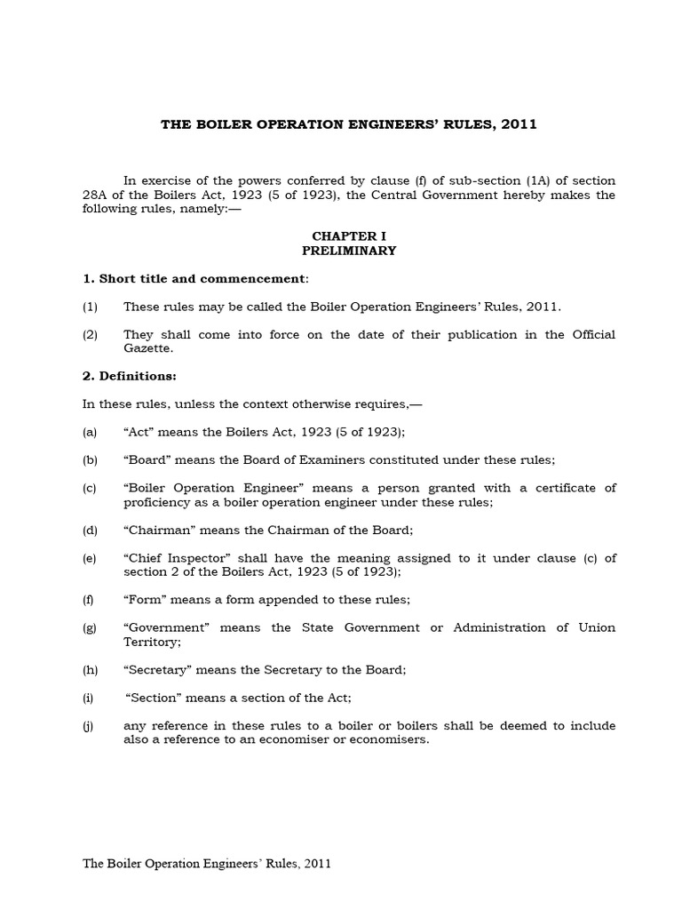 Boiler Operation Engineer Rules 2011 | PDF