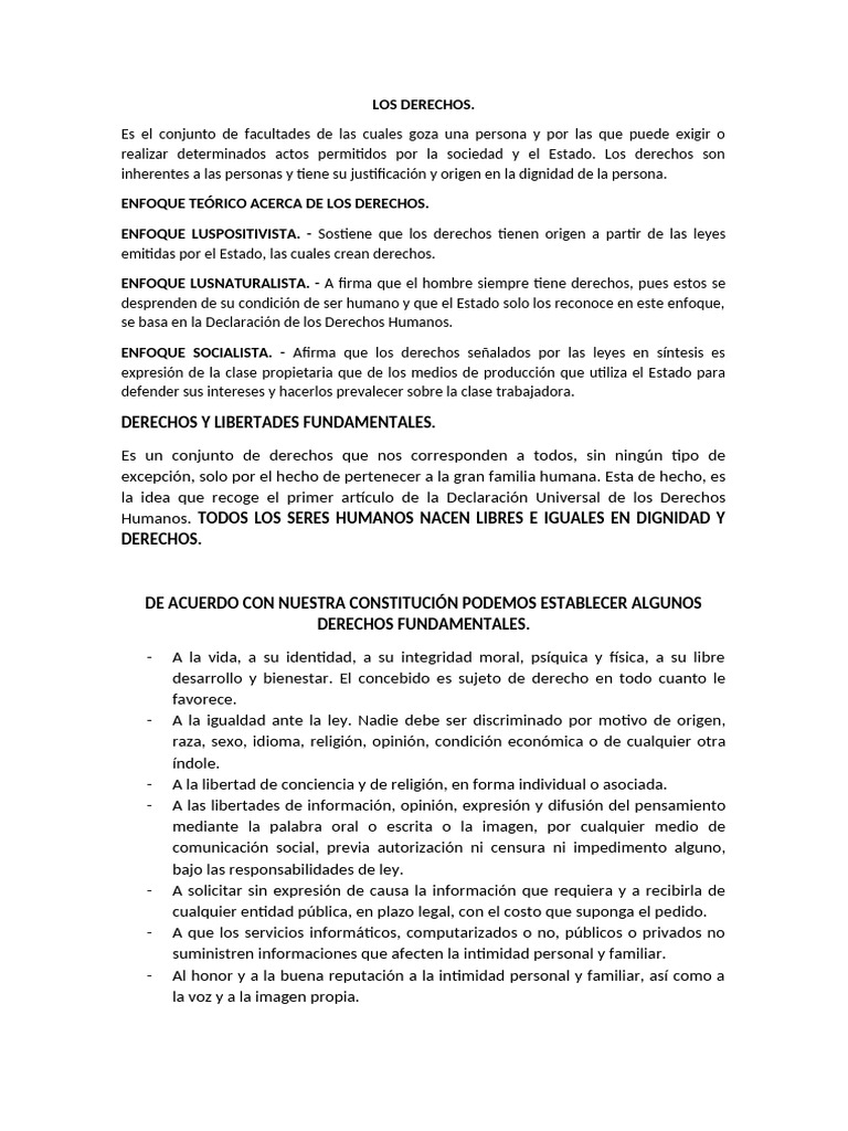 Los Derechos y Derechos Fundamentales. Soc. | PDF | Derechos | Derechos ...