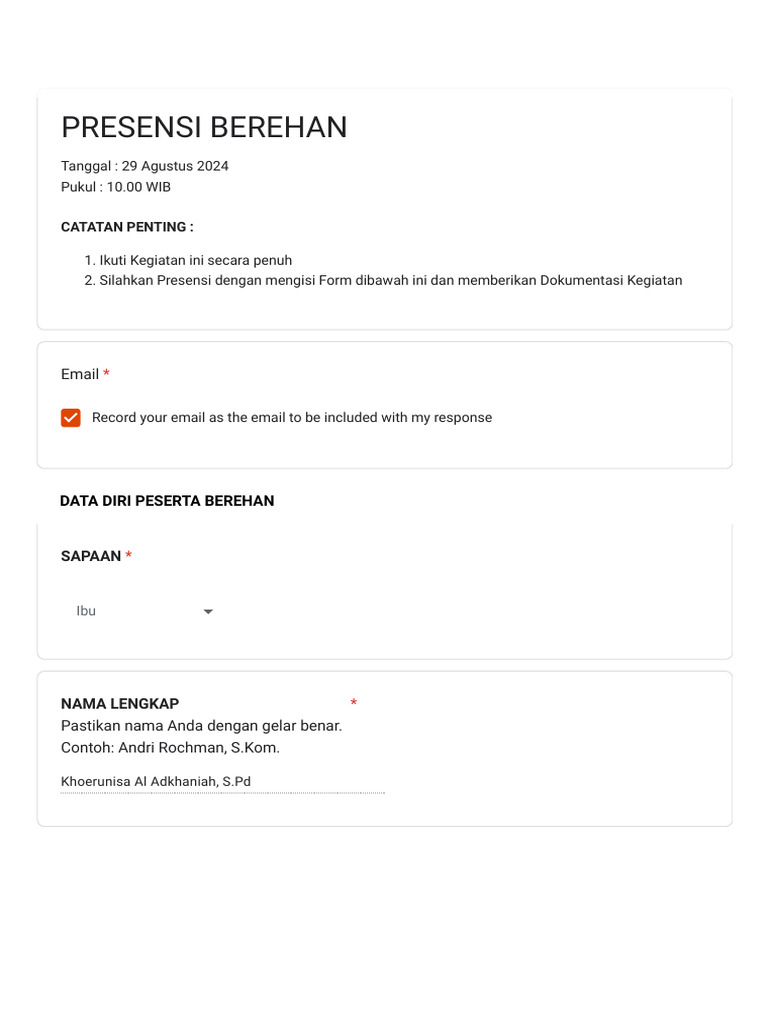 Presensi Berehan - Google Forms | PDF