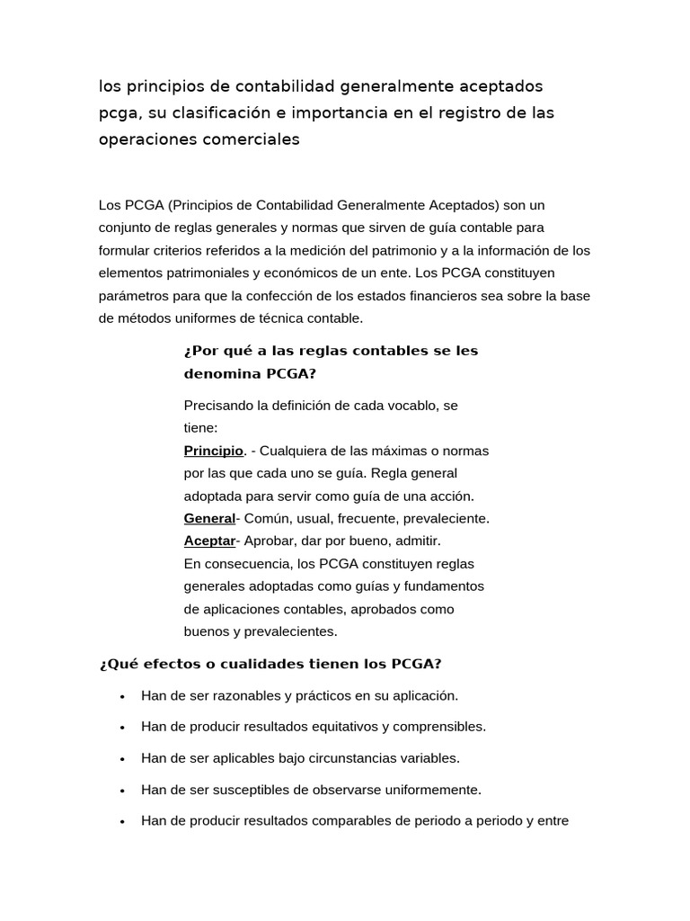 Los Principios de Contabilidad Generalmente Aceptados Pcga Analisis ...