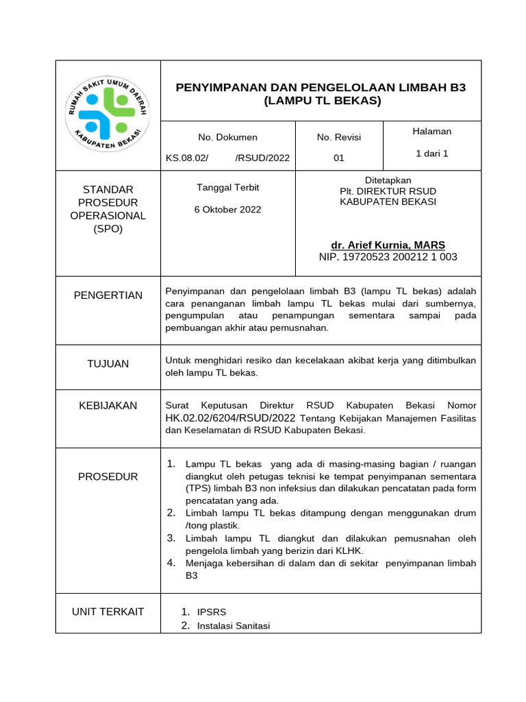 SOP Penyimpanan Lampu TL-1 | PDF