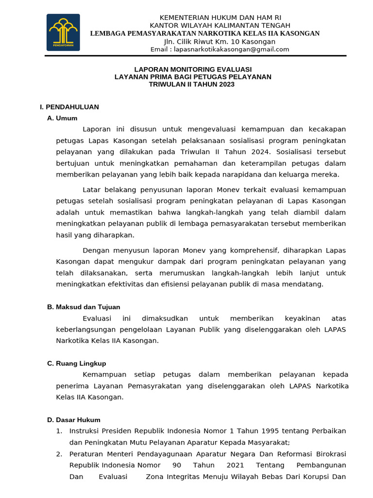 REVISI B09 Laporan Monev Yang Melihat Kemampuan Kecakapan Petugas Pelaksana Layanan Setelah ...