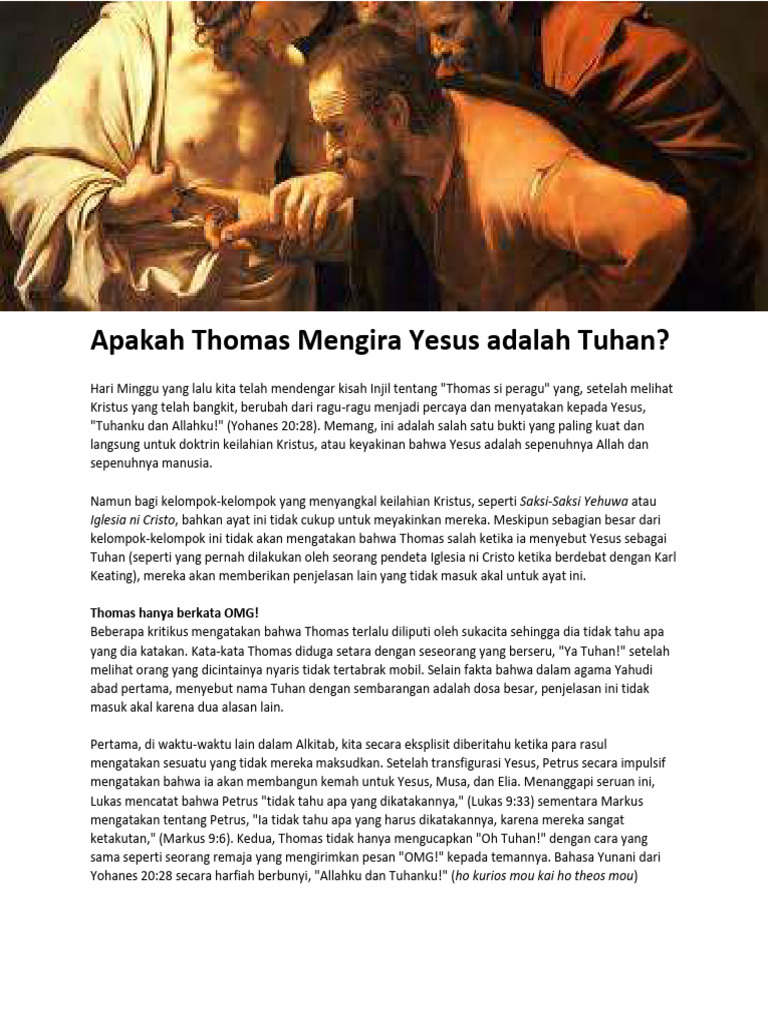 Apakah Thomas Mengira Yesus Adalah Tuhan | PDF