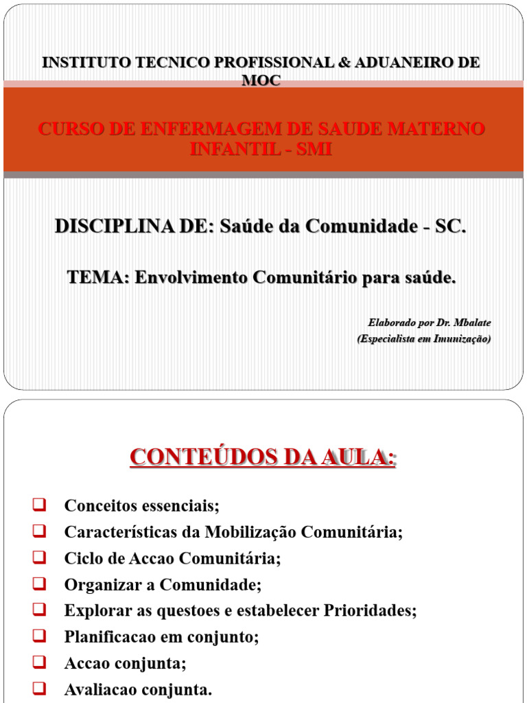 Tema 2 - Envolvimento Comunitario SMI-ITPAM 2024 | PDF