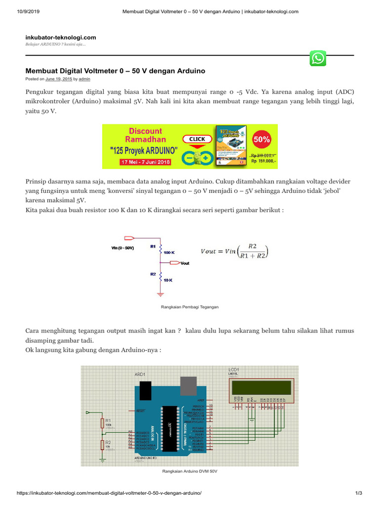 Membuat Digital Voltmeter 0 - 50 V Dengan Arduino | PDF