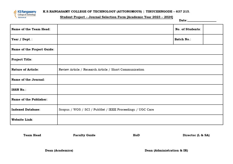 Journal Selection Form - 2023-2024 (Updated) - 1 | PDF
