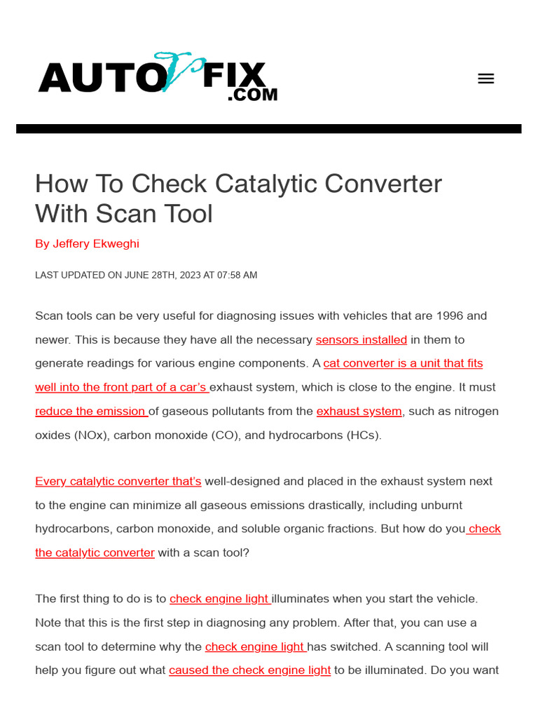 How To Check Catalytic Converter With Scan Tool | PDF | Exhaust Gas ...