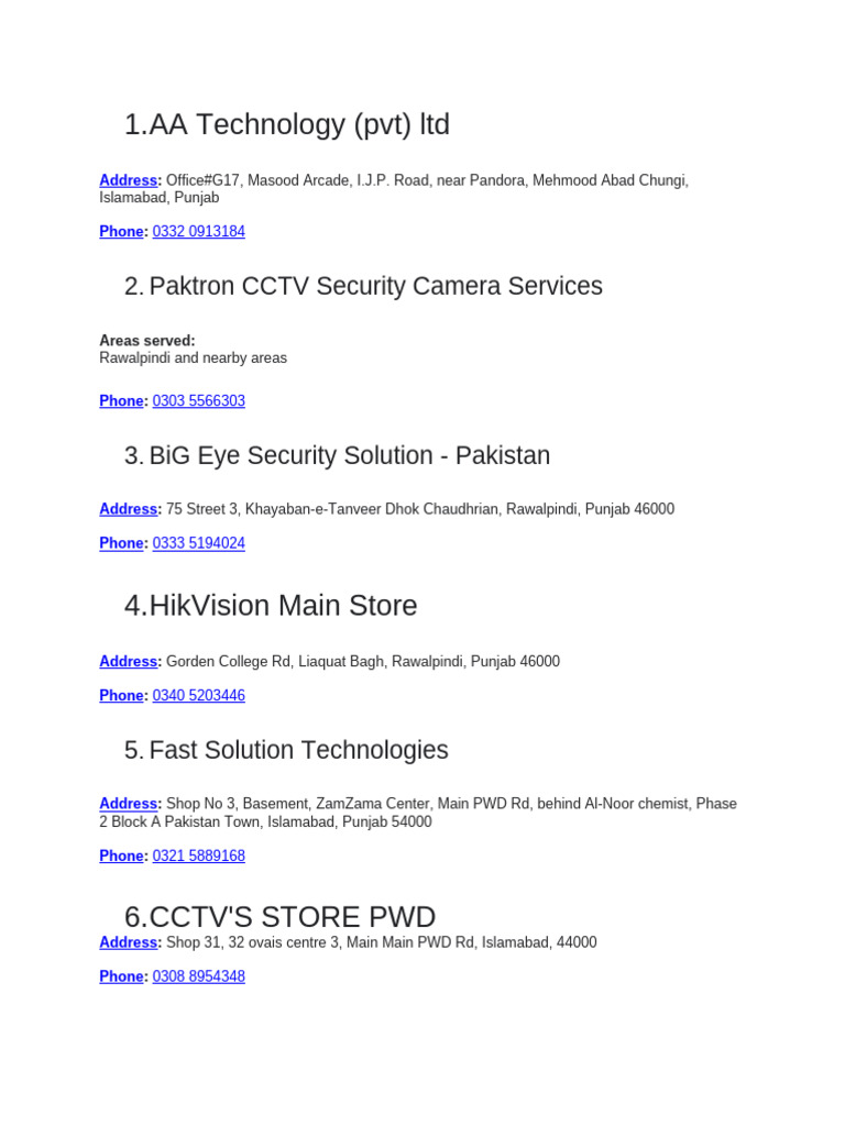 CCTV Vendors Rawalpindi Islamabad | PDF