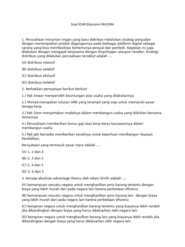 Soal KSM Ekonomi MA | PDF