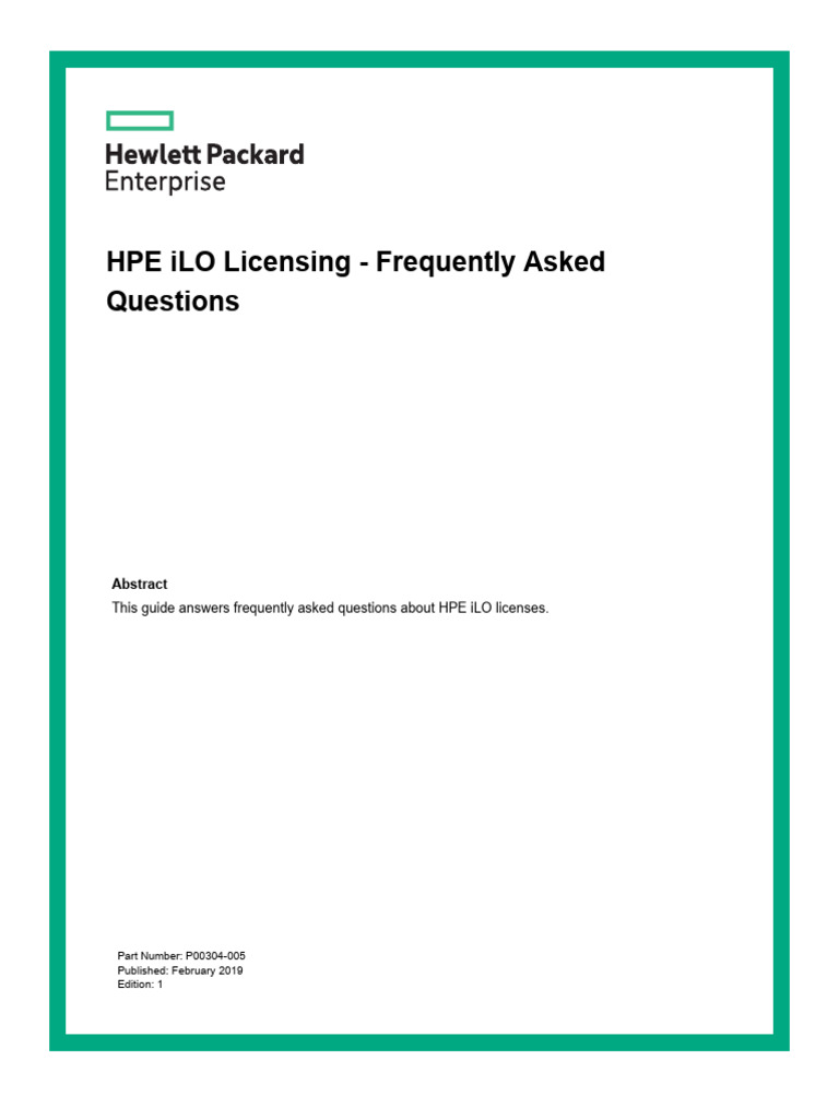 HPE - A00049395en - Us - HPE iLO Licensing - Frequently Asked Questions ...