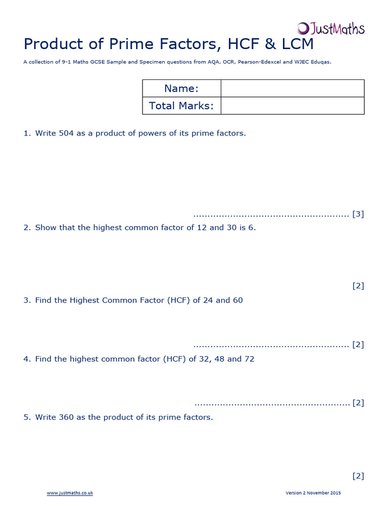 Number F Product of Prime Factors HCF LCM v2 | PDF