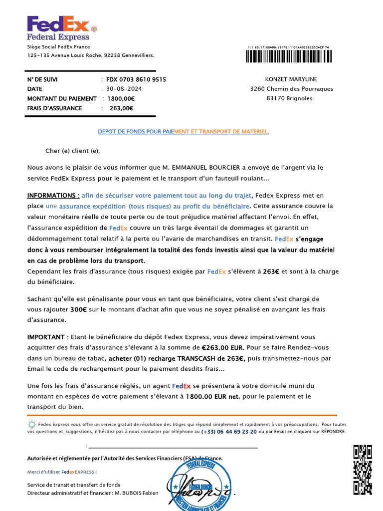 Depot Fedex Courrier Express de Madame Konzet Maryline | PDF