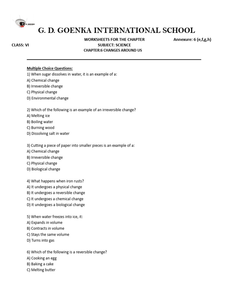 Grade-6 Changes Around Us (Worksheets).docx | PDF