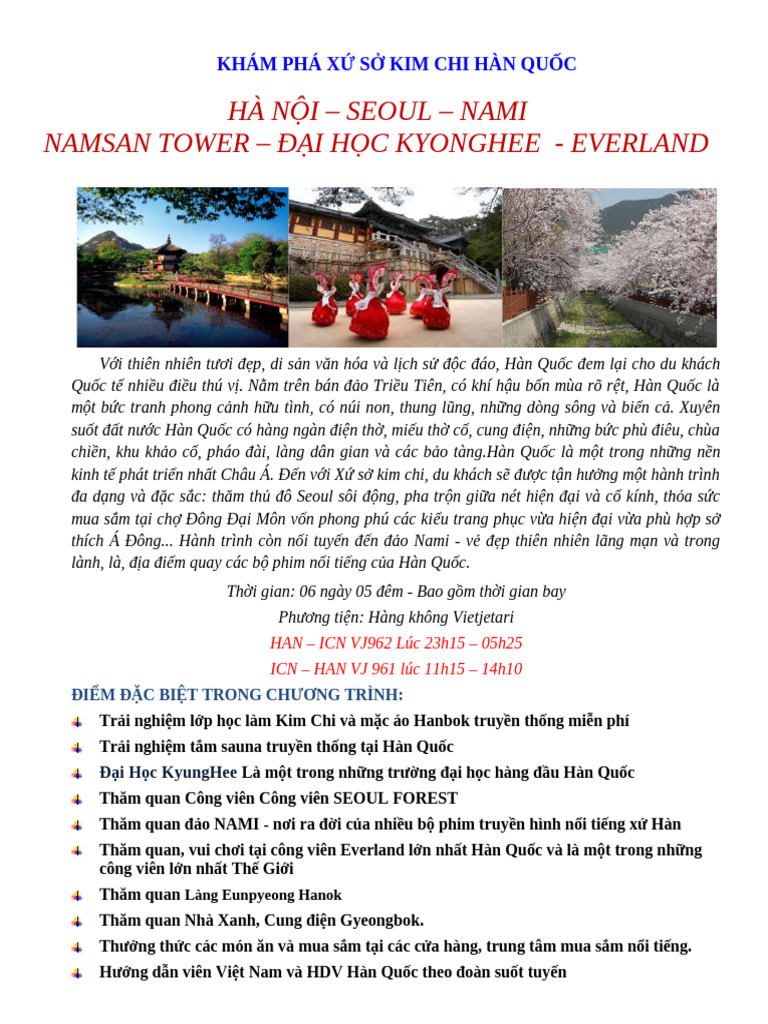Seoul - Nami - Everland - 6N5Đ T4-T12.2024 | PDF