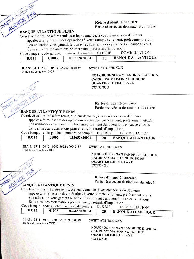 Rib Banque Atlantique | PDF