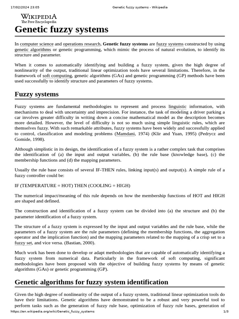 Genetic Fuzzy Systems - Wikipedia | PDF
