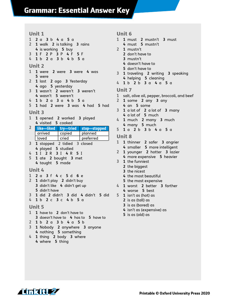 LI L2 Grammar Essential Answers | PDF