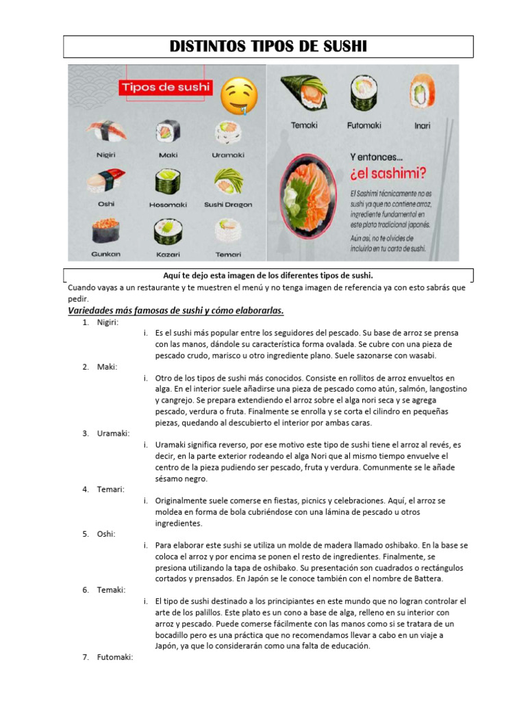 Distintos tipos de Sushi | PDF
