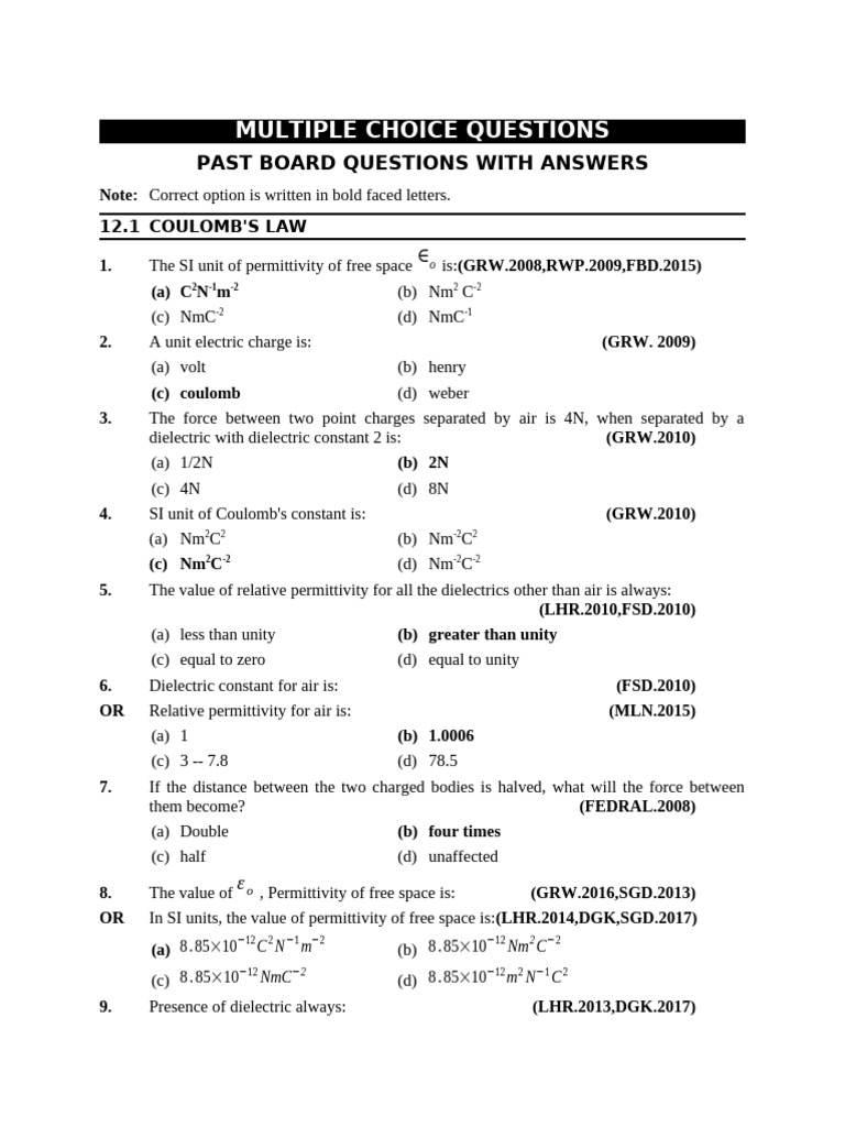 Past Paper MCQ's | PDF