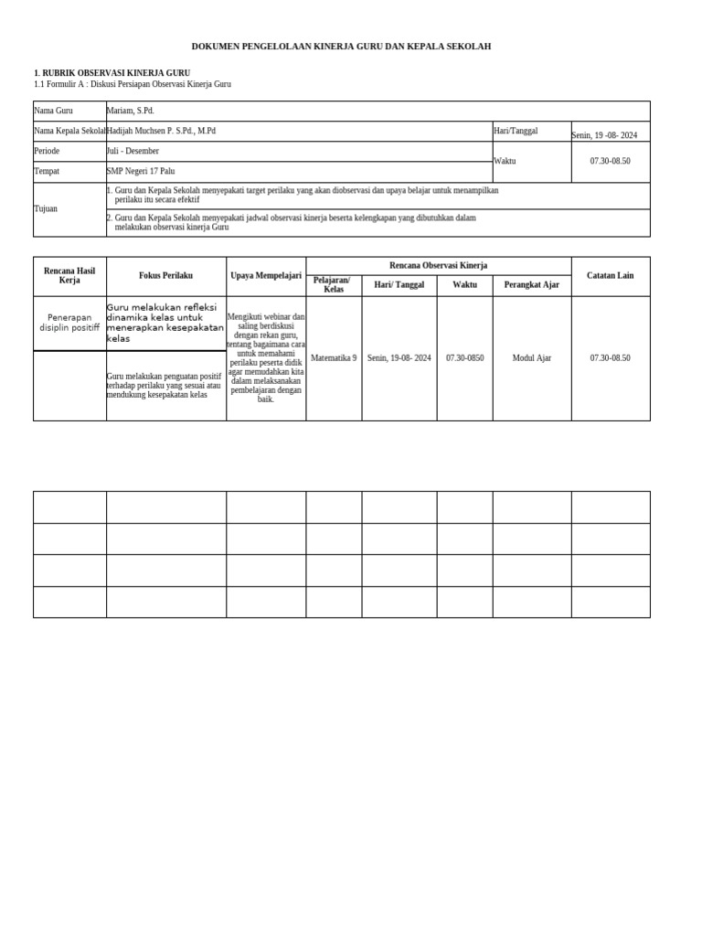 Form Observasi Mariam 2, 19 Agustus 2024 | PDF