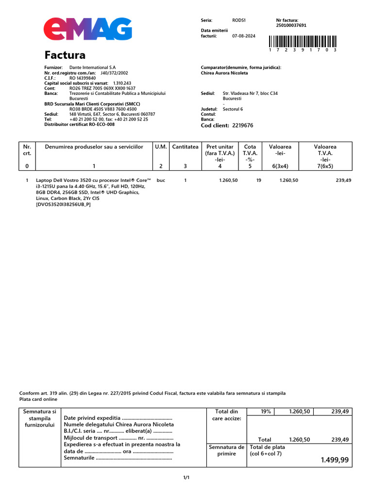 Factura: Cod Client | PDF